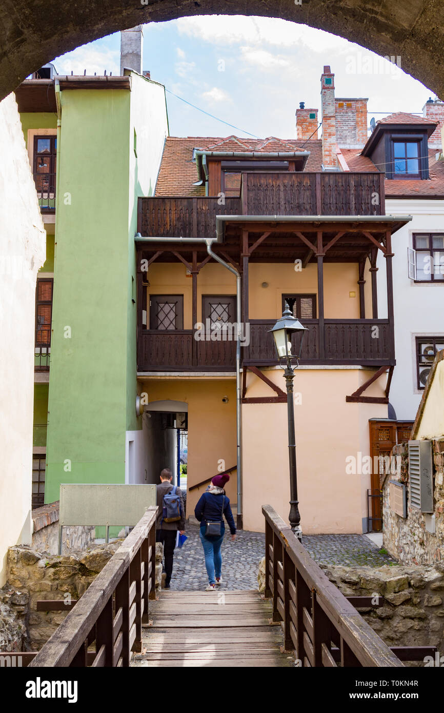 Medieval houses built right next to the city wall of ancient Sopron ...