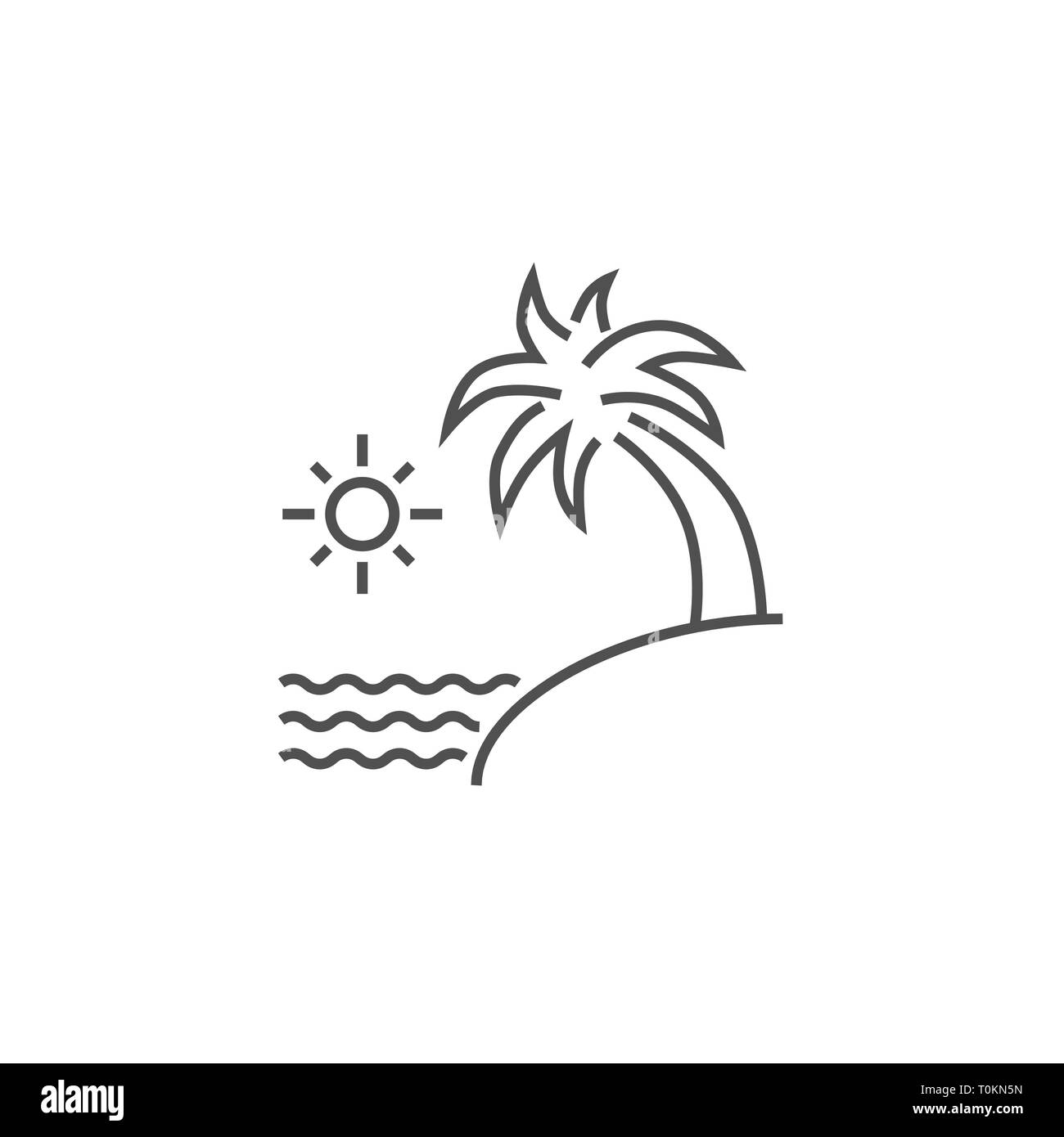 Sea and Palm Icon. Sea and Palm Related Vector Line Icon. Isolated on ...