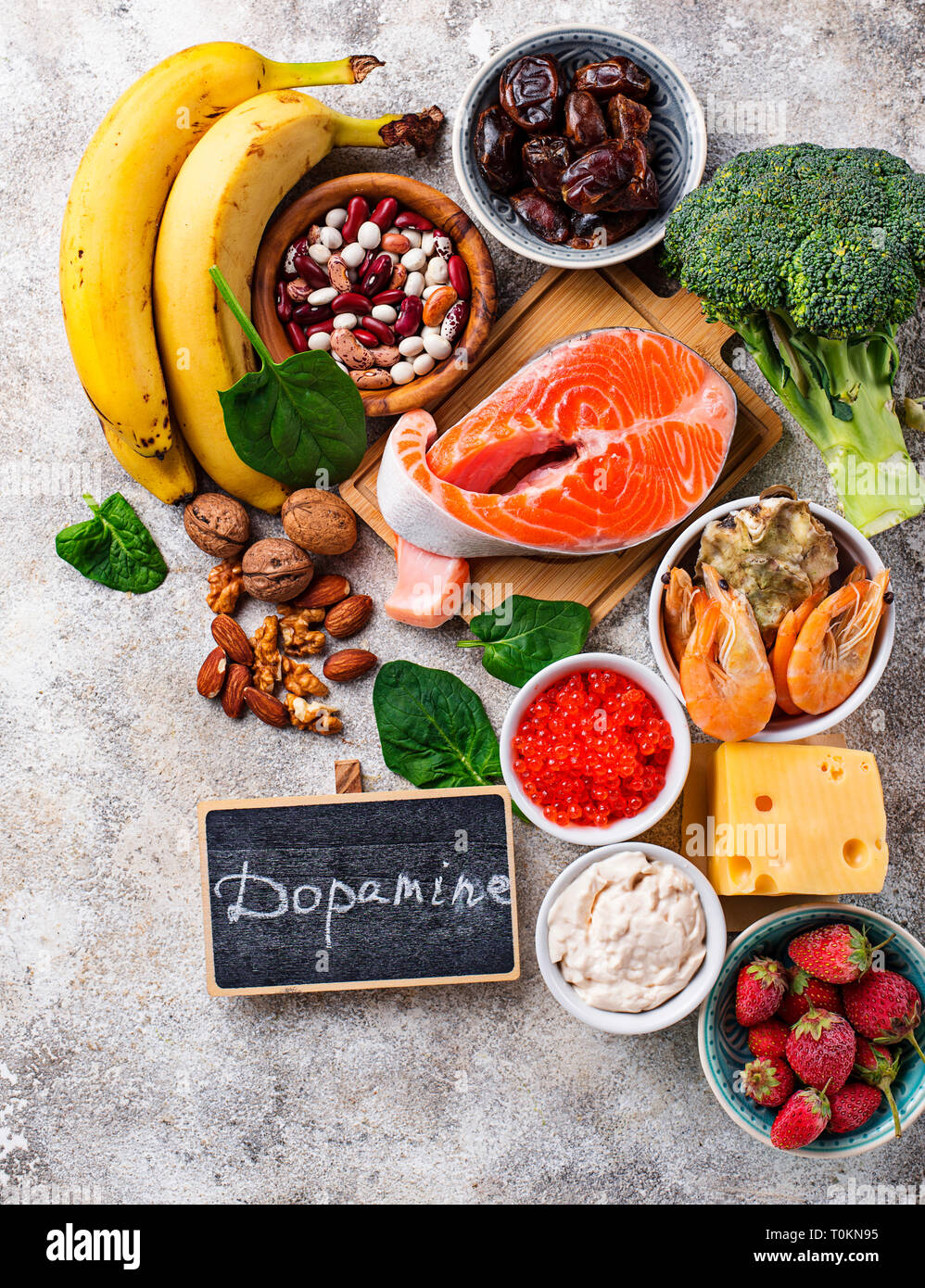 Products sources of hormone dopamine Stock Photo - Alamy