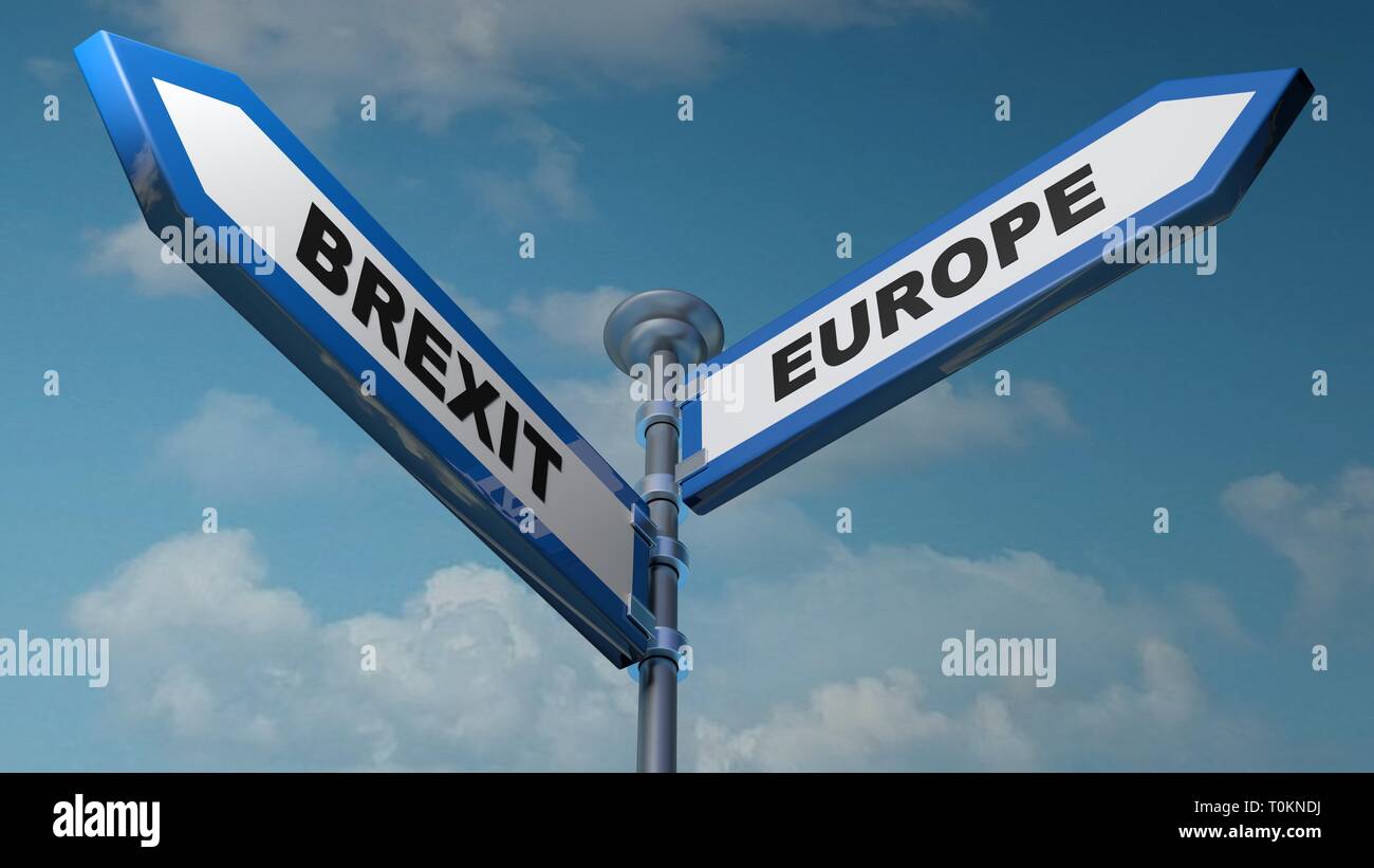 BREXIT - EUROPE - Street signs to different directions - 3D rendering ...