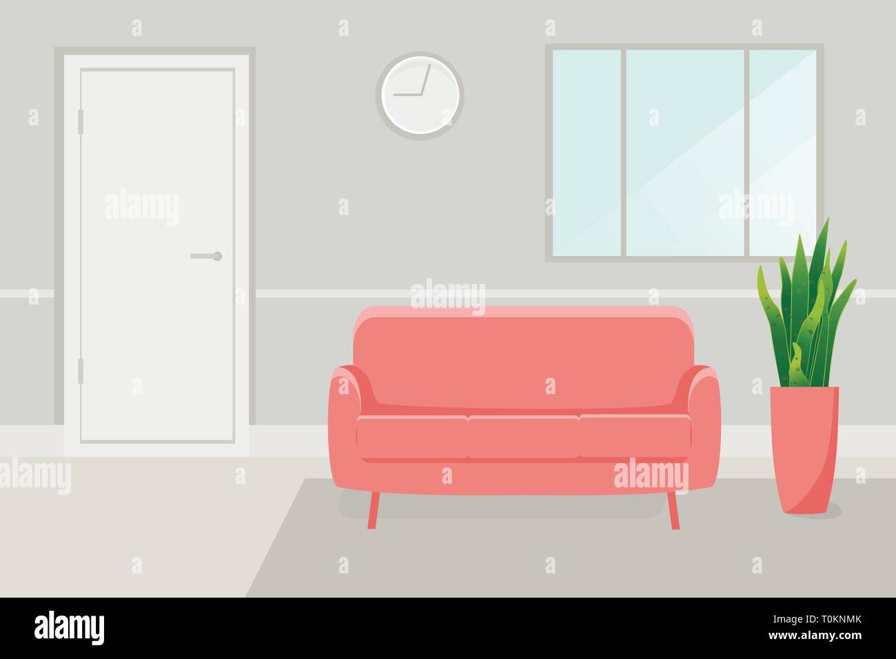 Red sofa in the room. Interior of the room or office or reception ...