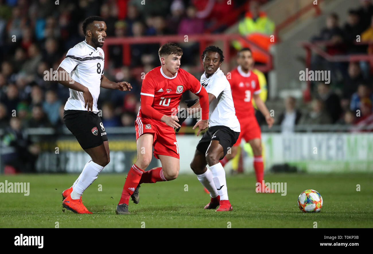 Trinidad and Tobago's Khaleem Hyland (left) and Wales' Ben Woodburn ...