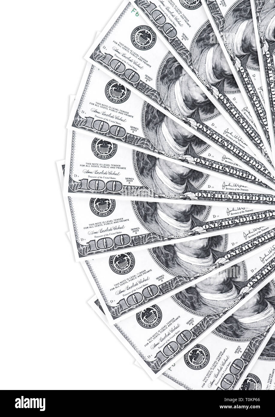 Stack of 100 dollars isolated on a white background Stock Photo - Alamy