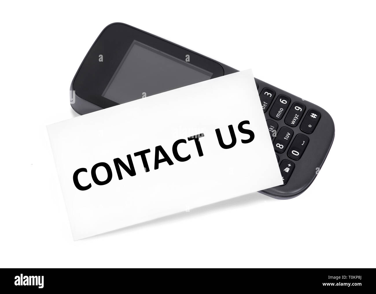 Contact us written on a Business card next to a Mobile telephone Stock ...