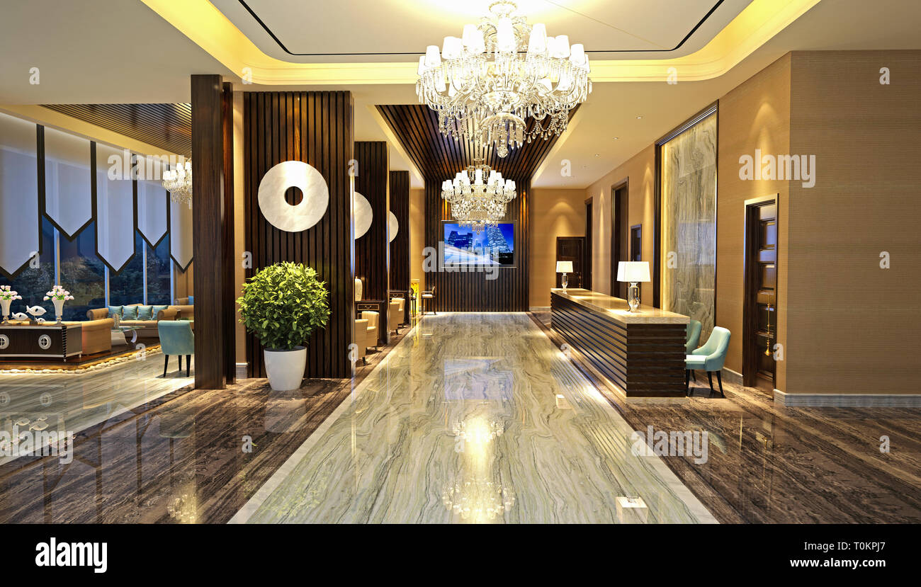 3d render hotel lobby Stock Photo - Alamy