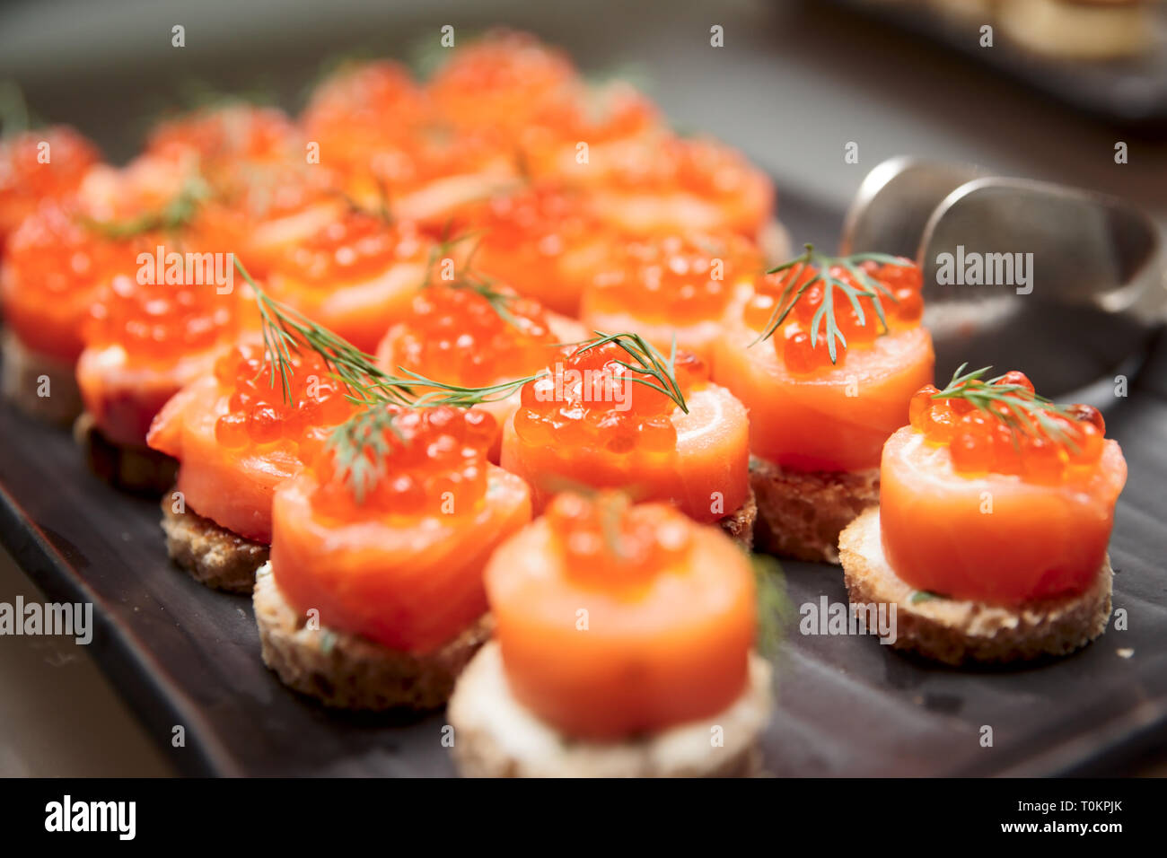 Close up salmon roe canapes hi-res stock photography and images - Alamy