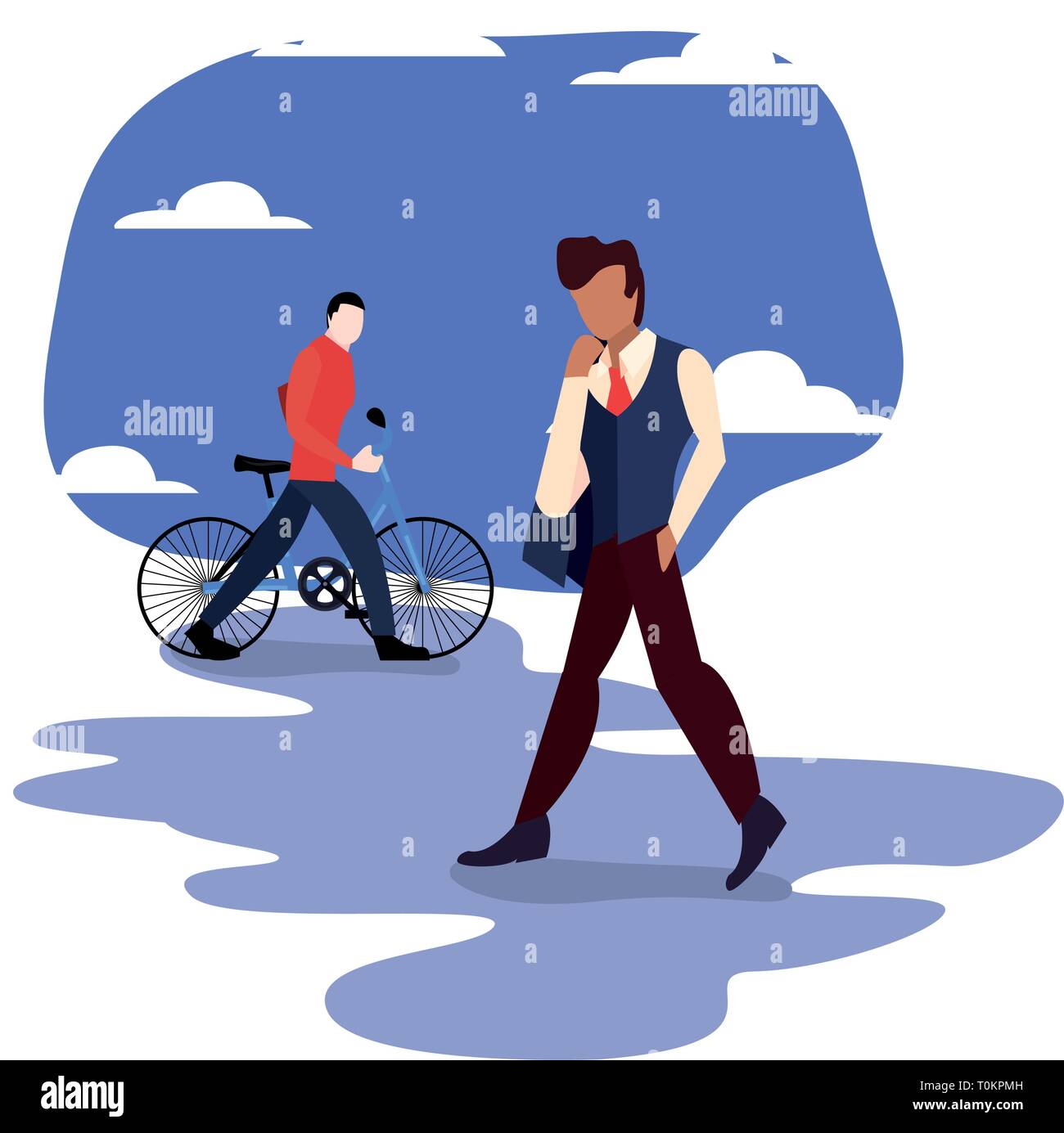 man walk and guy with bike city activities vector illustration Stock ...