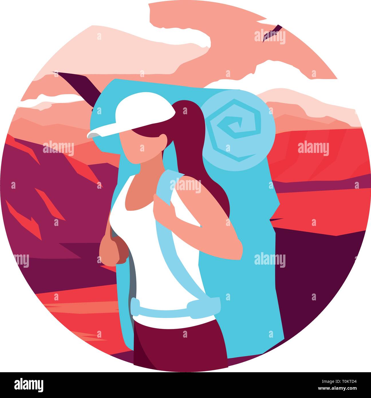 young woman in desert landscape dry scene vector illustration design ...