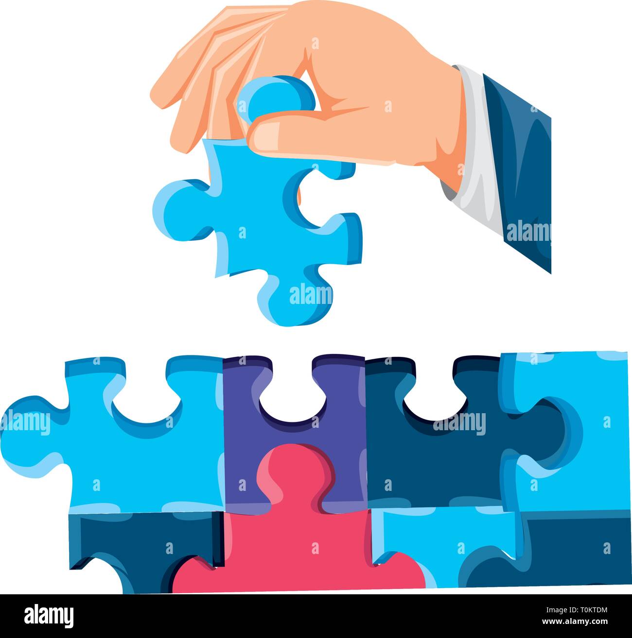 hand with set of puzzle pieces isolated icon vector illustration design ...
