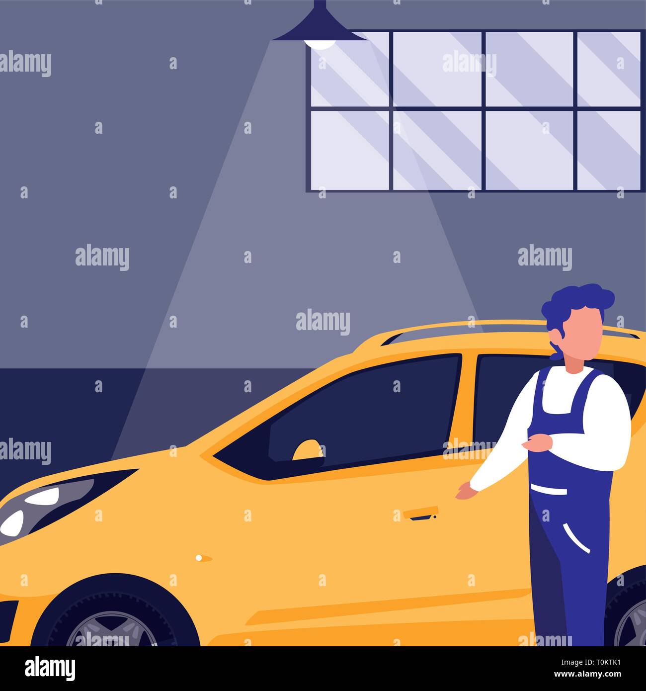 mechanic worker with car in the workshop vector illustration design ...