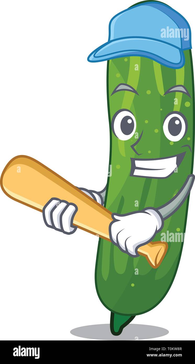 Playing baseball fresh cucumber in the character bowl Stock Vector ...