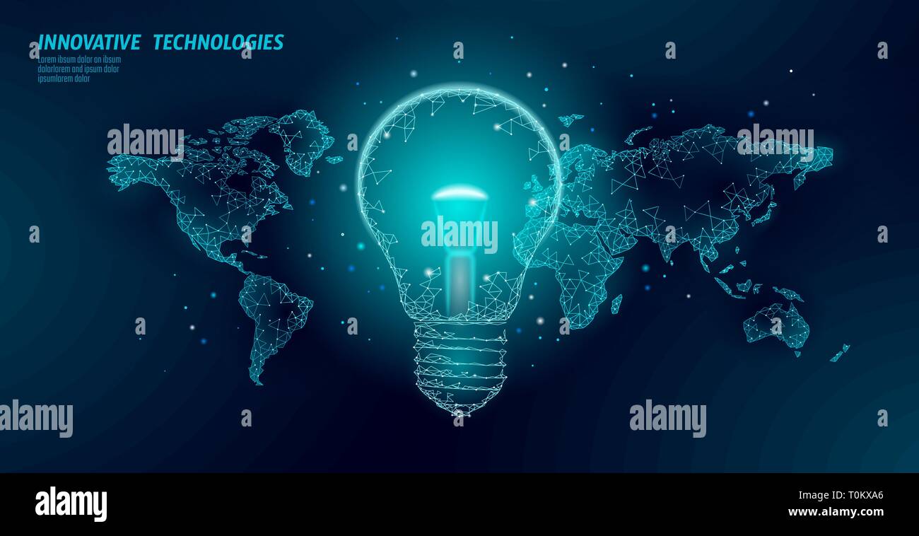 World Earth Hour light bulb concept. Polygonal low poly world planet ...