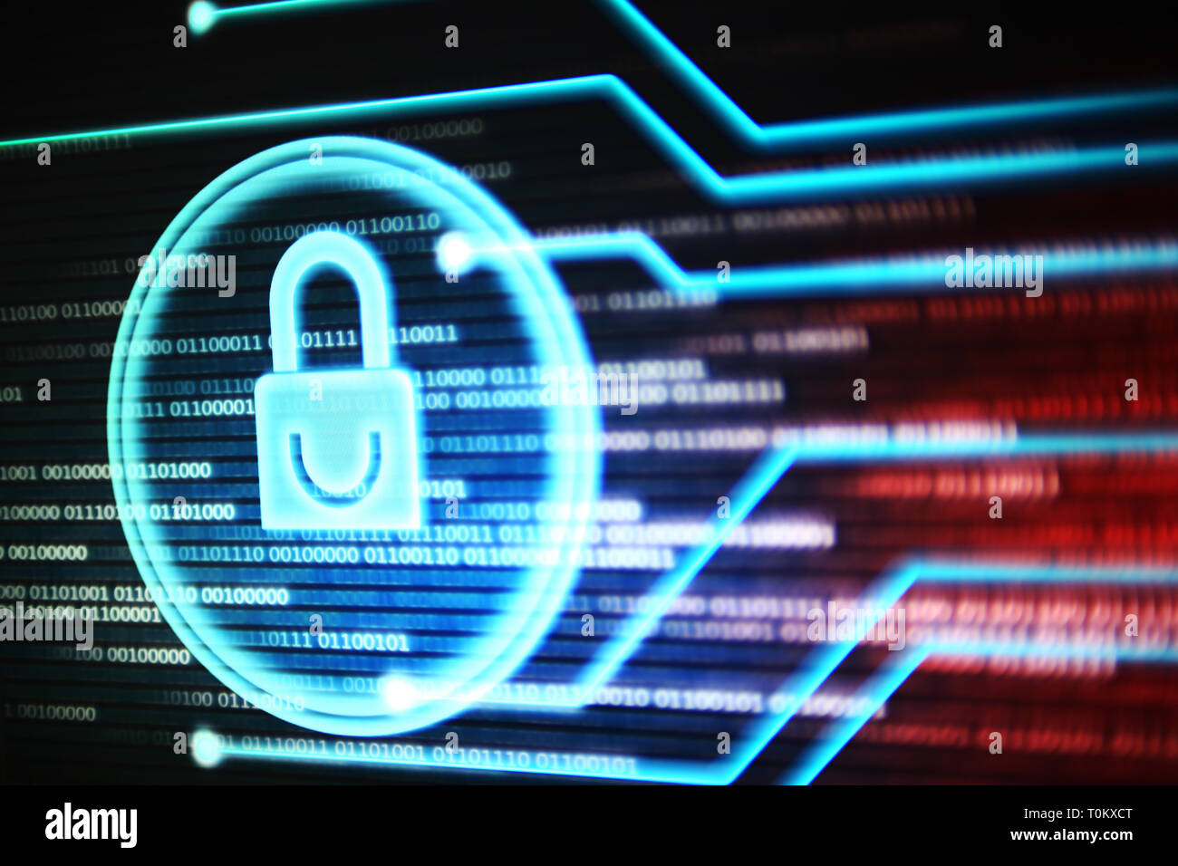 Padlock icon on computer monitor. light blue padlock symbol on blue and ...