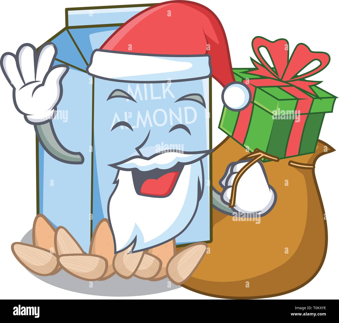 Santa with gift almond milk in the cartoon shape Stock Vector Image ...