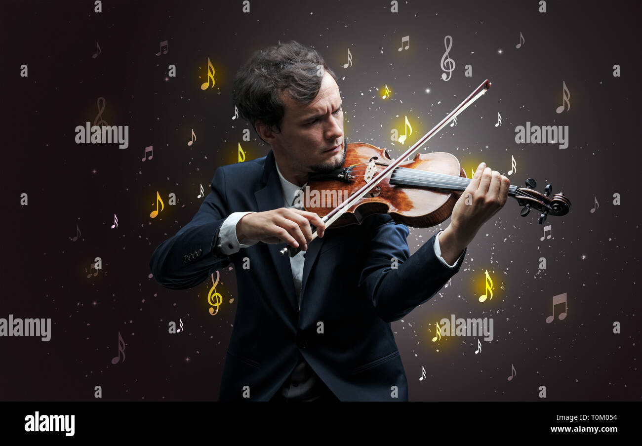 Young violinist with falling musical notes wallpaper and classical ...