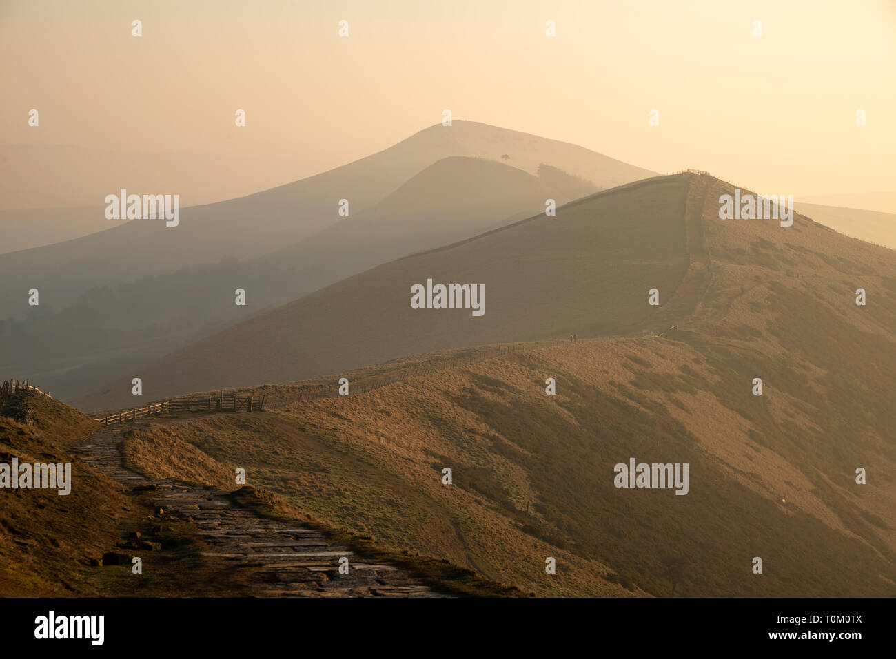 Beautiful Winter sunrise landscape image of The Great Ridge in the Peak ...