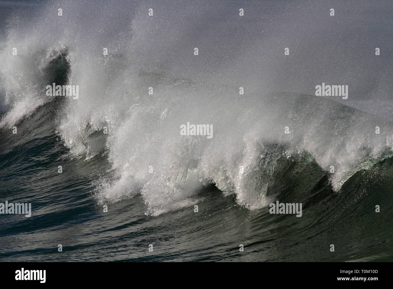 Detailed photo of a huge breaking wave. North of Portugal Stock Photo ...