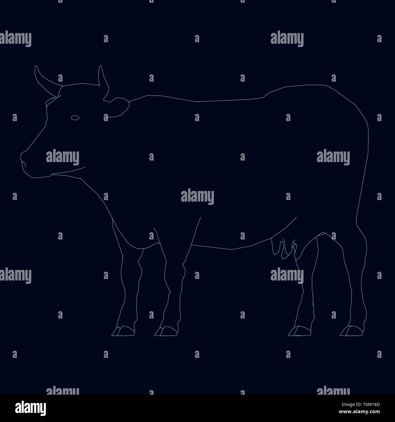 contour of a cow of blue lines on a dark background. Side view. Vector ...