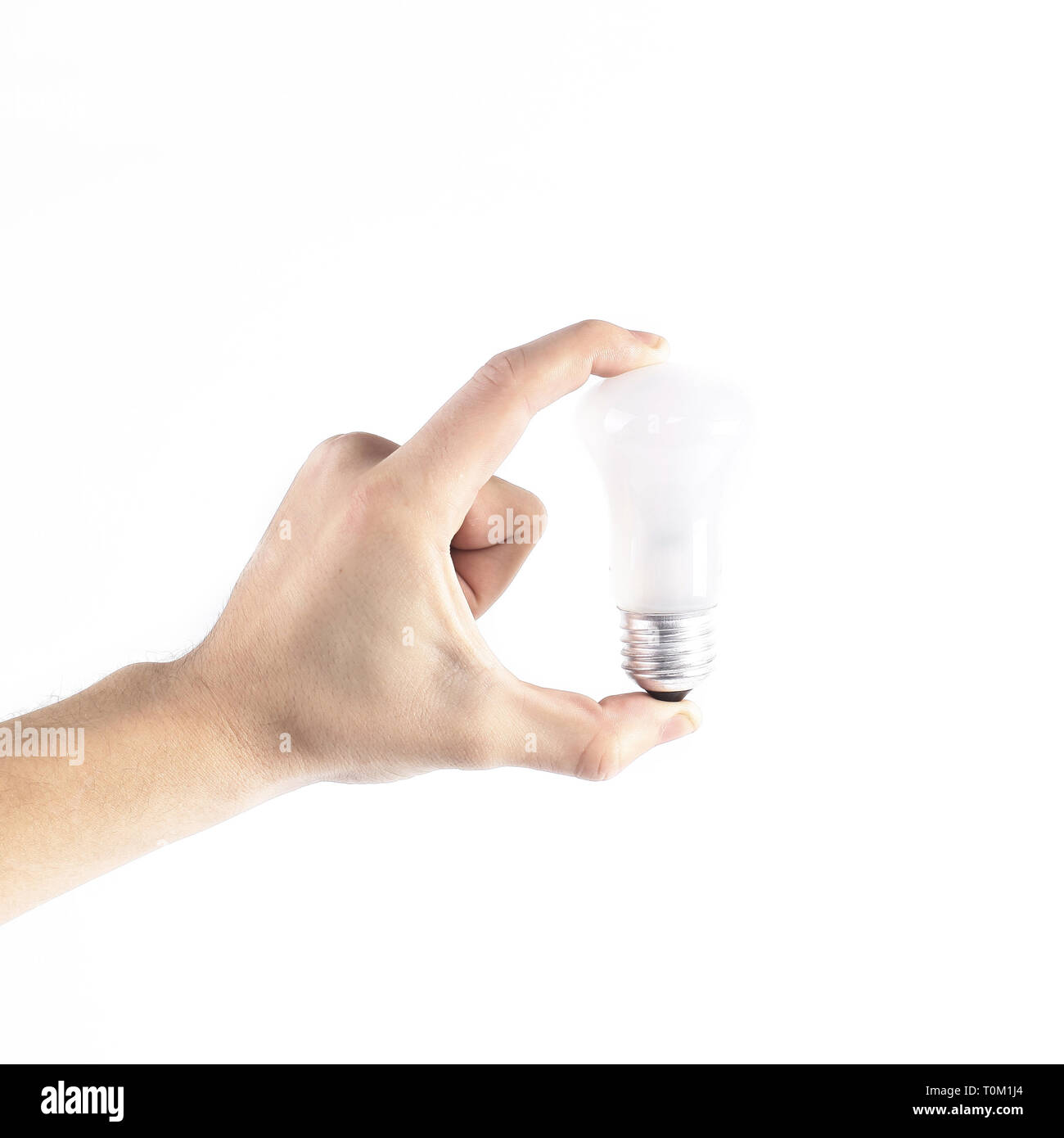 finger touching the bulb.isolated on a white background Stock Photo - Alamy