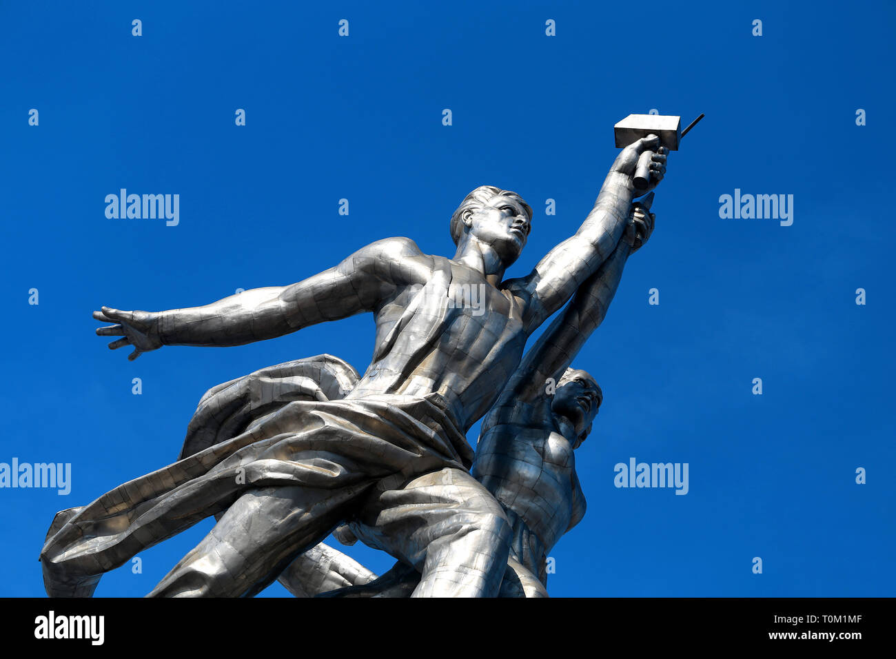 Worker and collective farm girl monument of black and white photos in ...