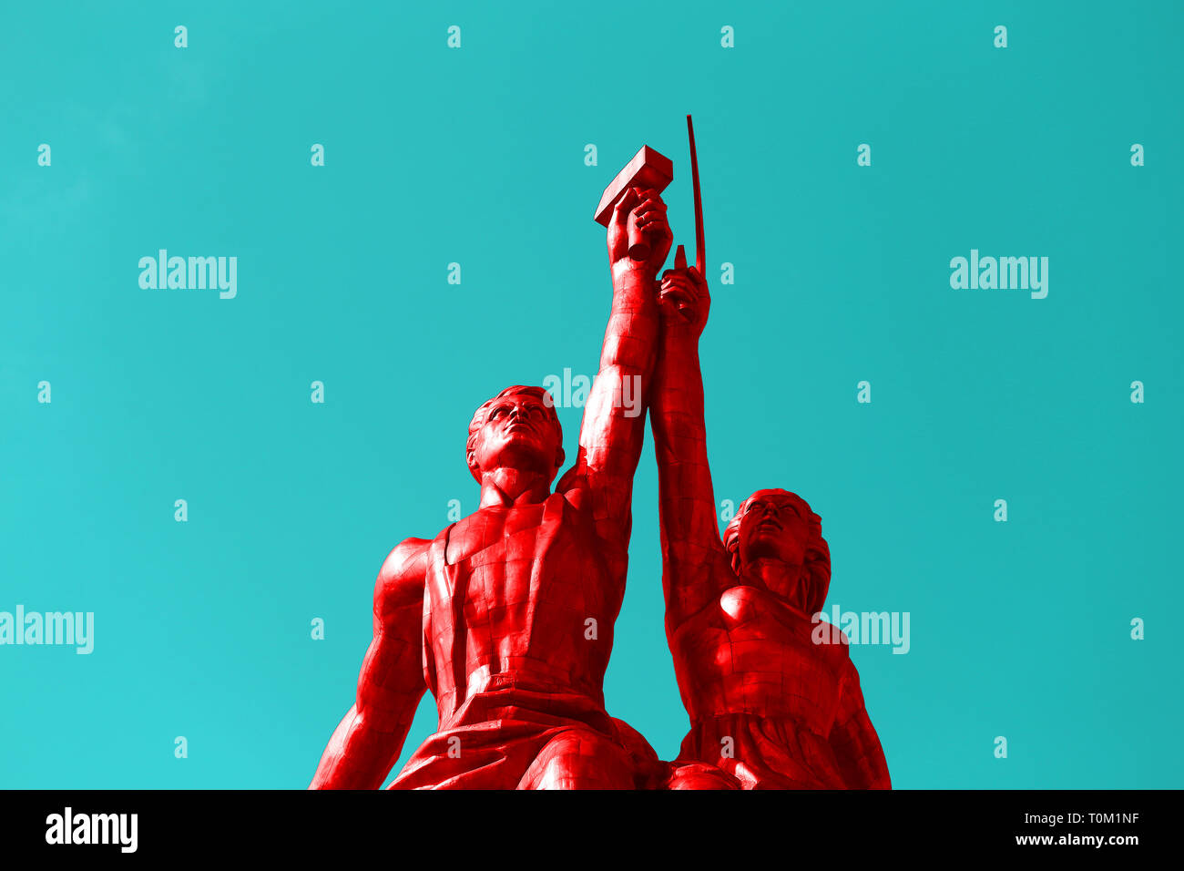 Worker and collective farm girl monument of black and white photos in ...