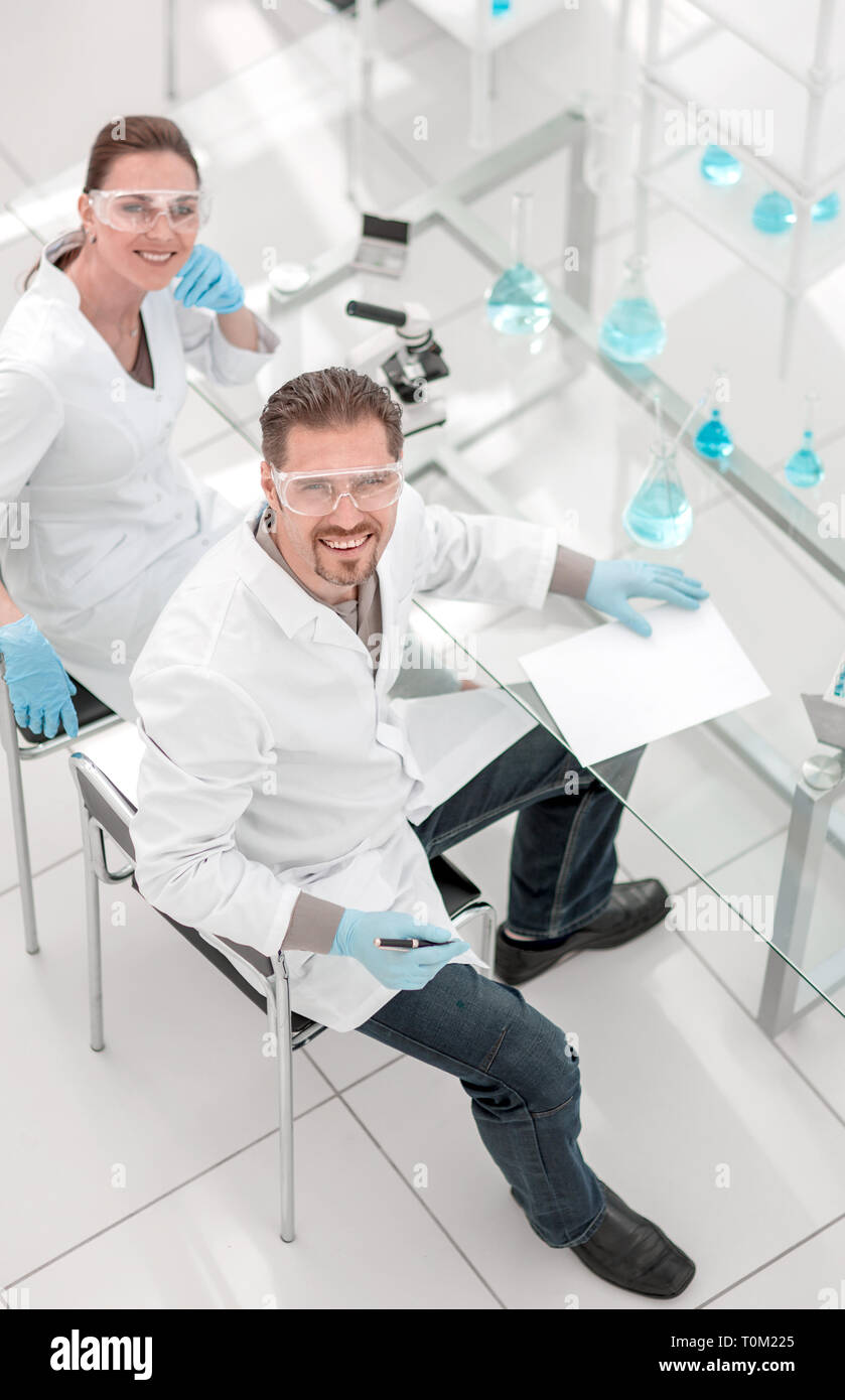 top view.scientists at the laboratory table Stock Photo - Alamy
