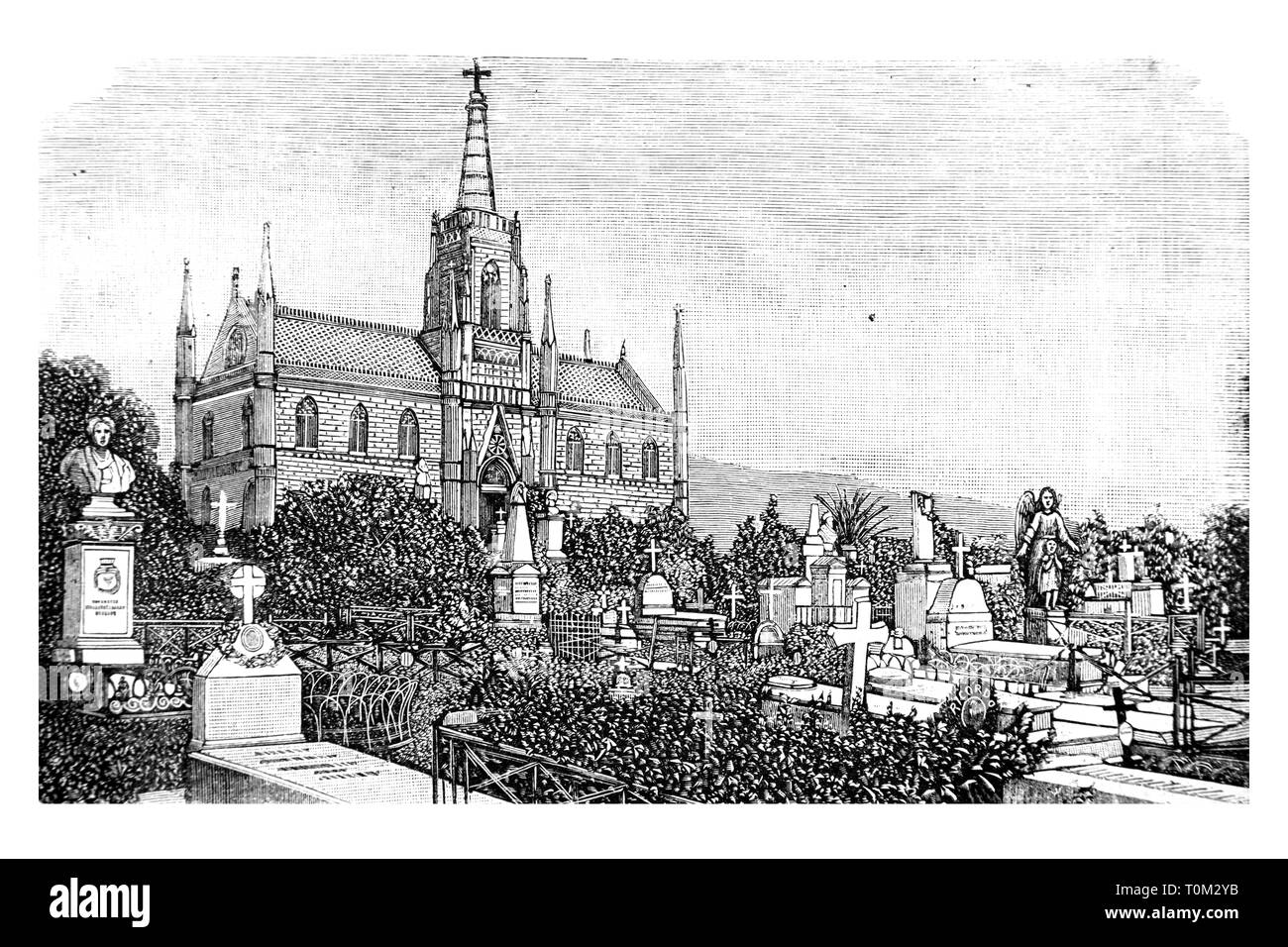 Vintage church cemetery drawing hi-res stock photography and images - Alamy