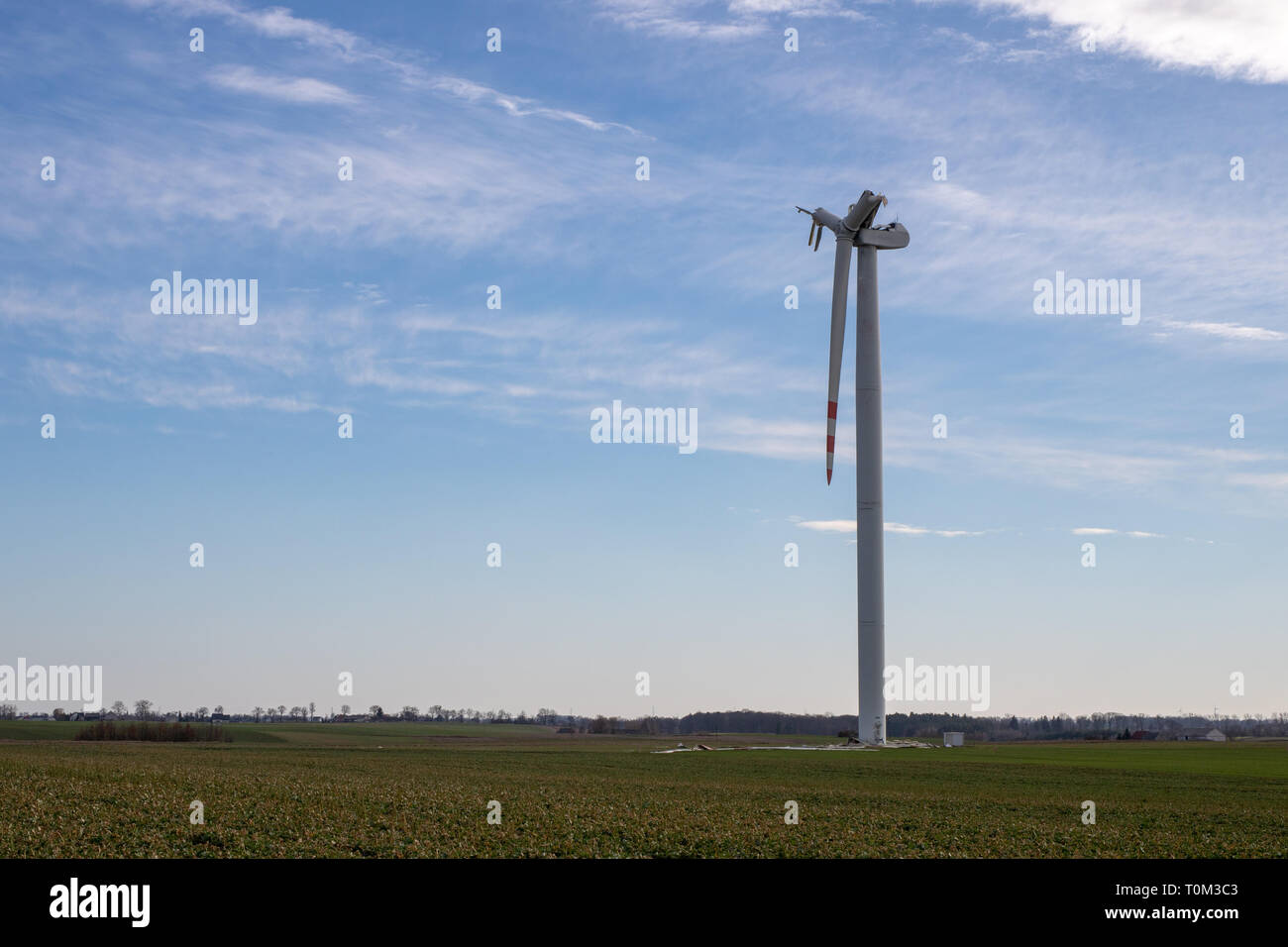 Broken windmill shovels. Damaged windmill for generating electricity ...