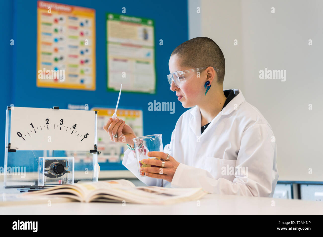 An alternative student in the science lab / classroom of a university ...