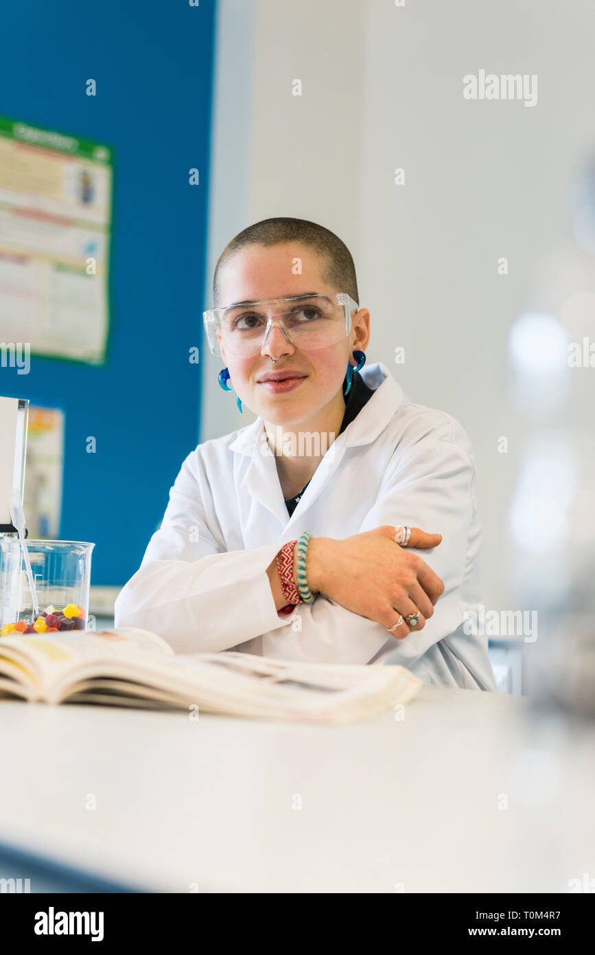 An alternative student in the science lab / classroom of a university ...