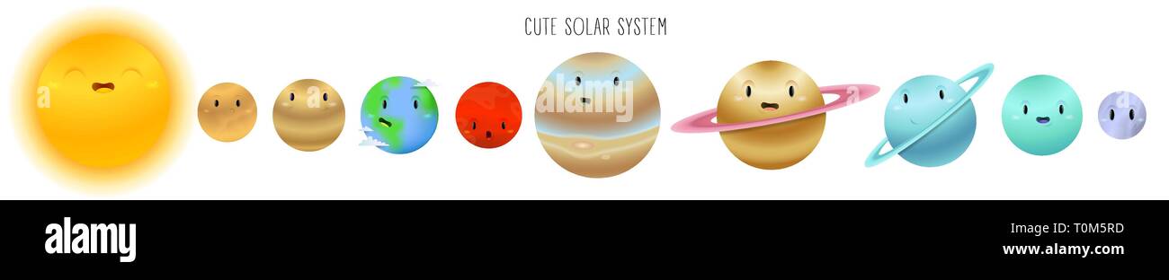 cute solar system in cartoon style isolated on a white background Stock ...