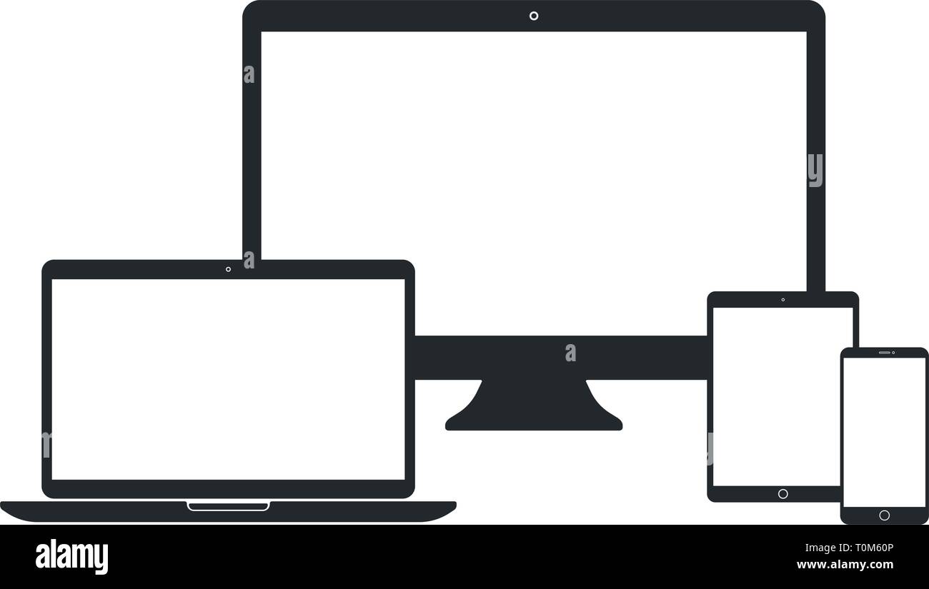 Desktop pc, laptop, tablet pc and smart phone set on white background ...