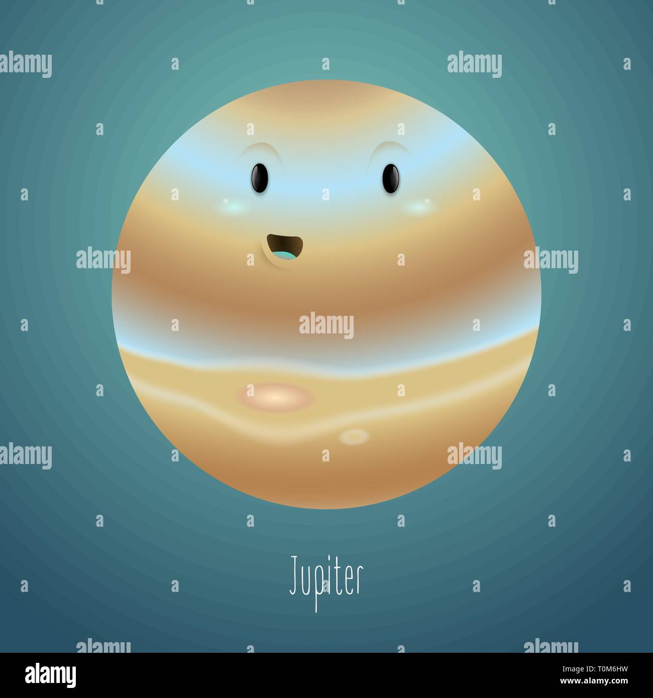 Planet Jupiter in the background of space. Cute funny character. Vector ...