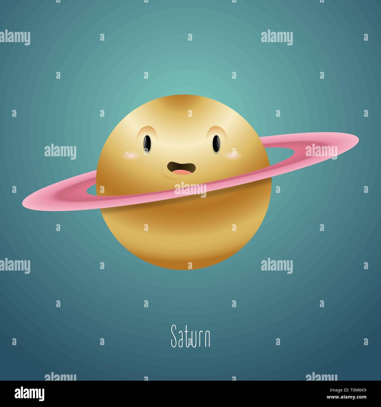 Planet Saturn in the background of space. Cute funny character. Vector ...