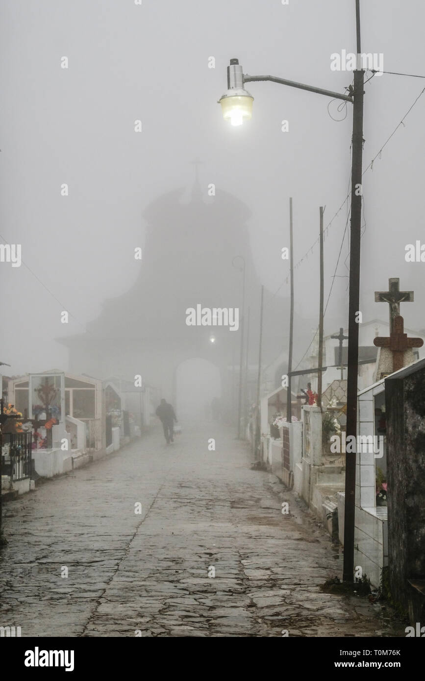 Cemetery in the mist at Cuetzalan, Mexico Stock Photo - Alamy