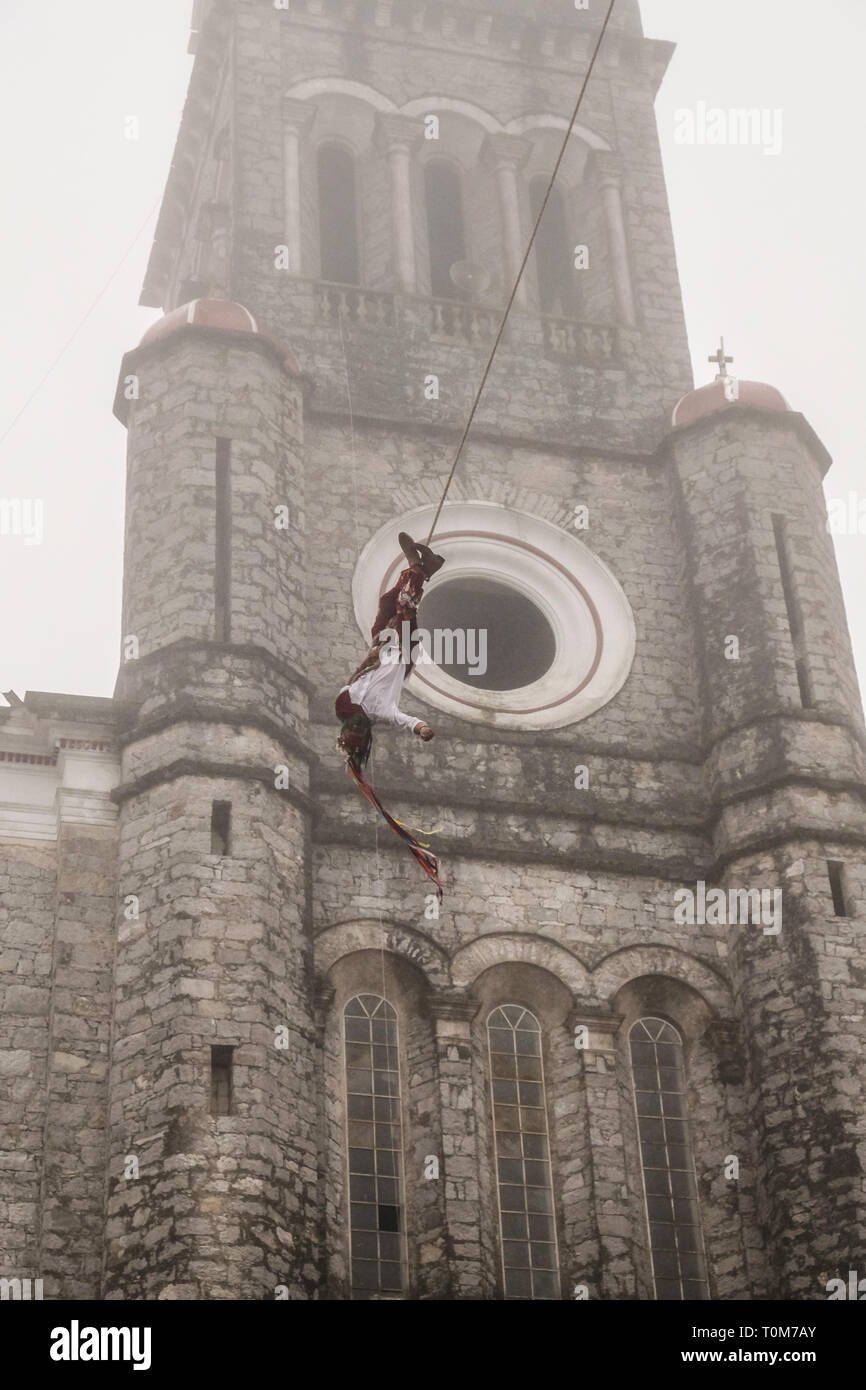 Flying Dancers in the air at Cuetzalan town center, Mexico Stock Photo ...