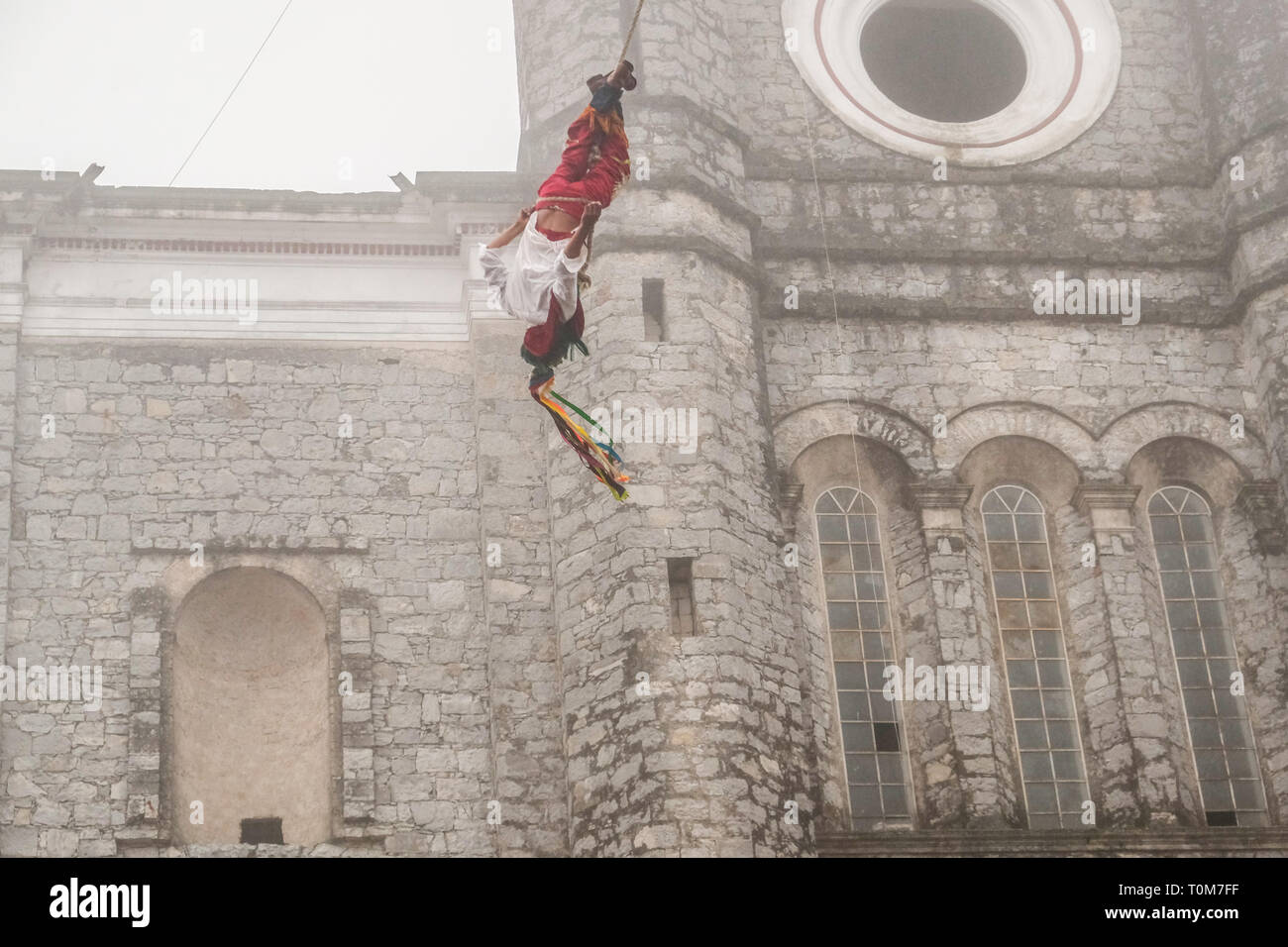 Flying Dancers in the air at Cuetzalan town center, Mexico Stock Photo ...
