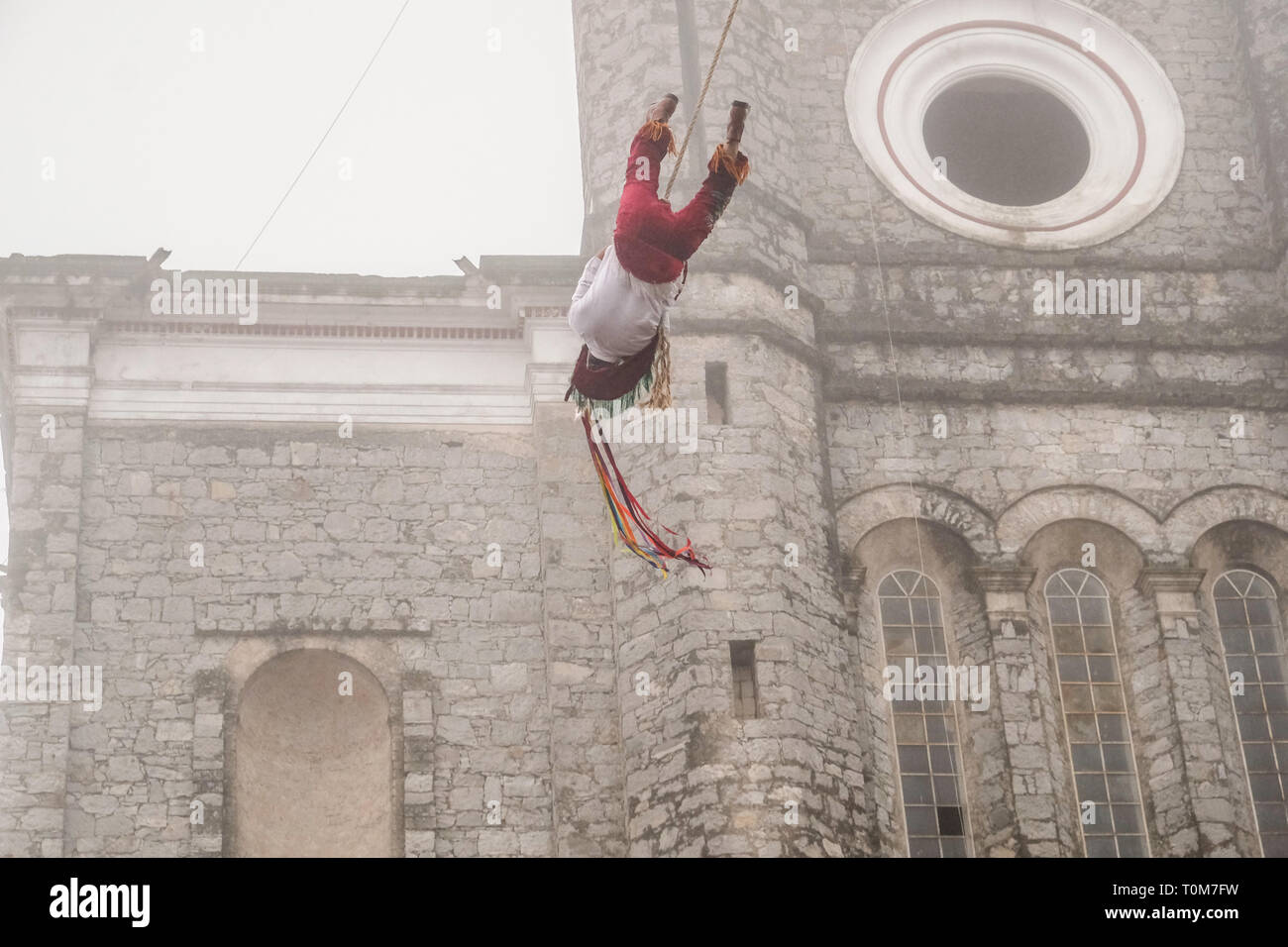 Flying Dancers in the air at Cuetzalan town center, Mexico Stock Photo ...