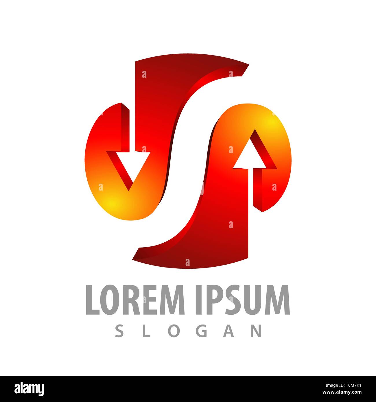 Red arrow cropped letter S in 3D style concept design. Symbol graphic ...