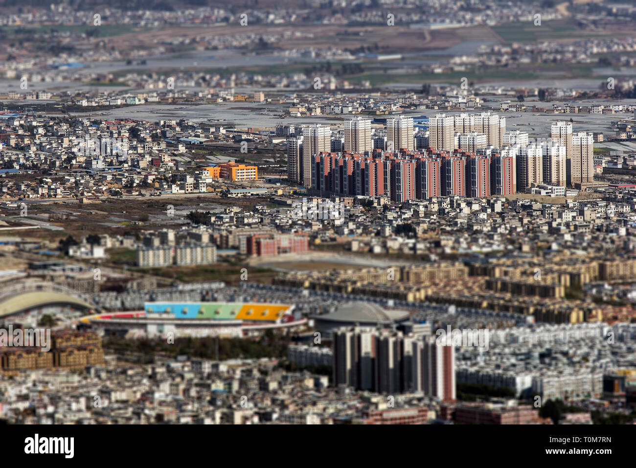 View on Chinese city with tilt shift effect Stock Photo - Alamy