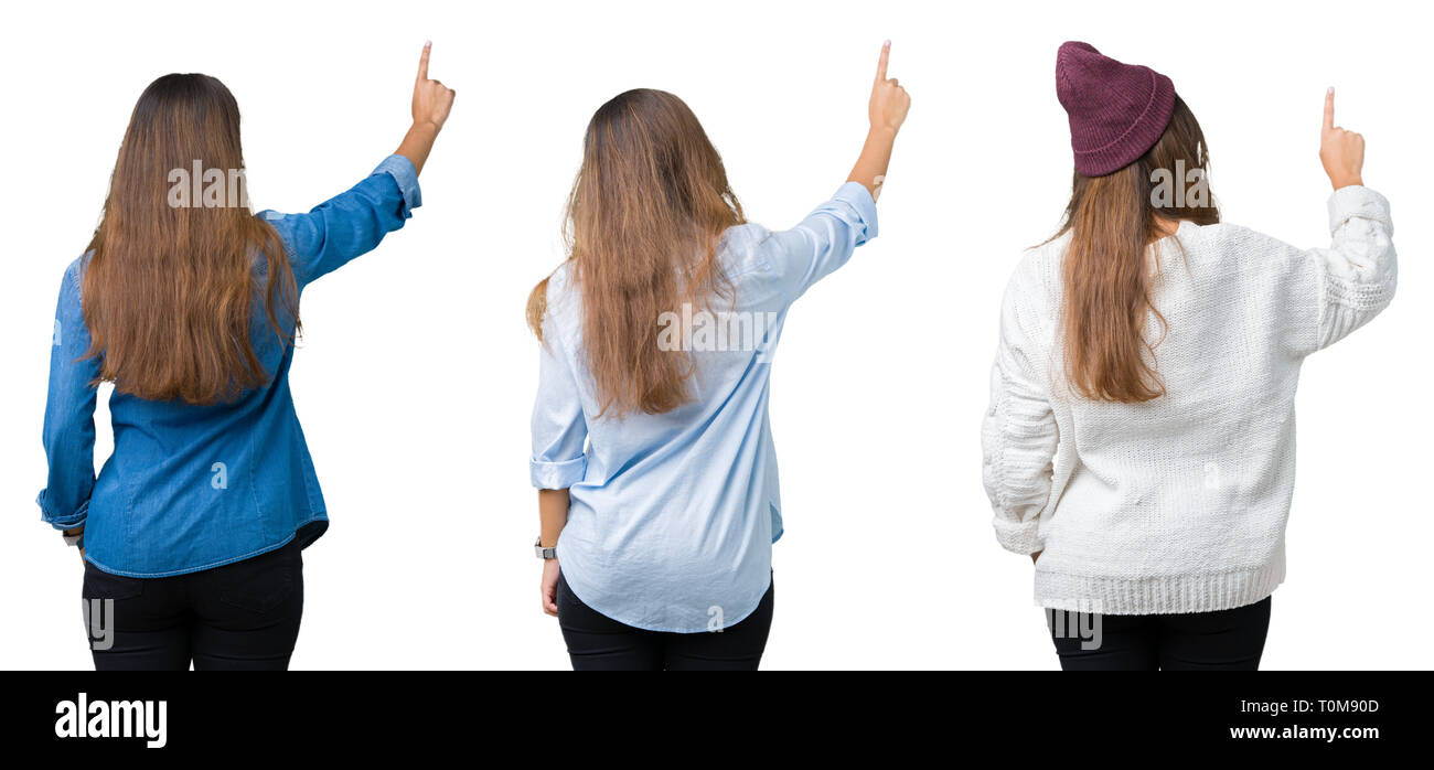 Collage of beautiful young woman over isolated background Posing ...