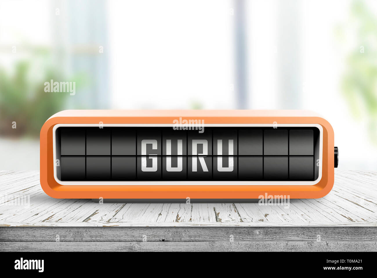 Guru message on a retro alarm clock on a bright living room Stock Photo ...