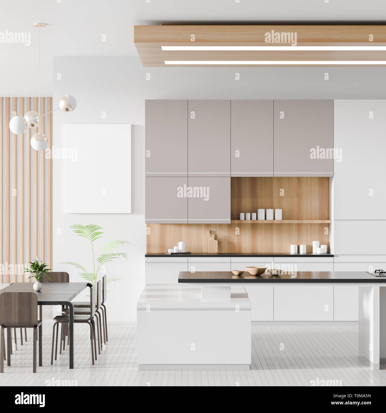 Modern spacious kitchen interior with island. Kitchen design concept ...