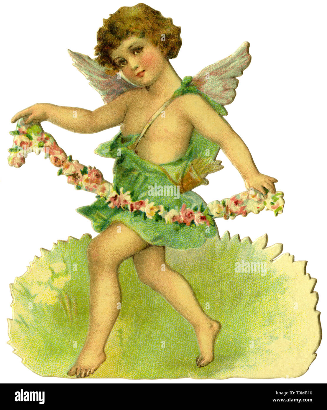 kitsch/cards/souvenir, angel, little angel with wreath of blossom ...