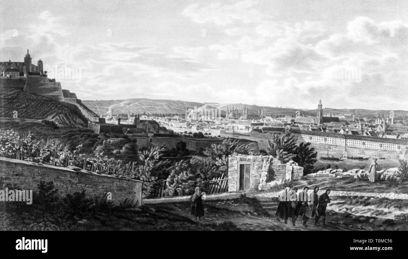 geography / travel, Germany, Wuerzburg, view, lithograph by Gustav ...