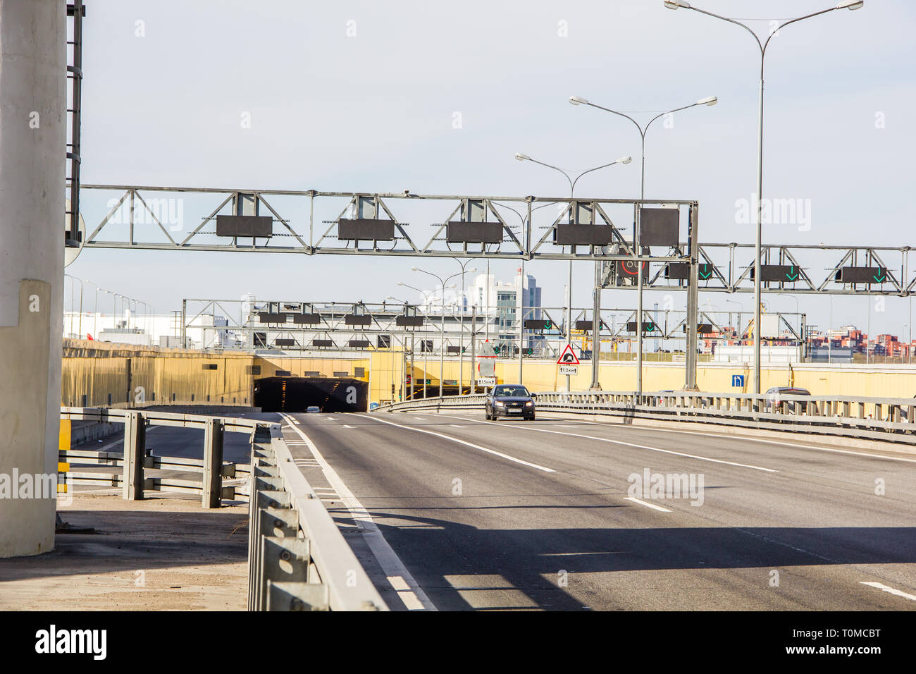 Russian asphalt road. Good smooth road. Travelling by car. New road ...