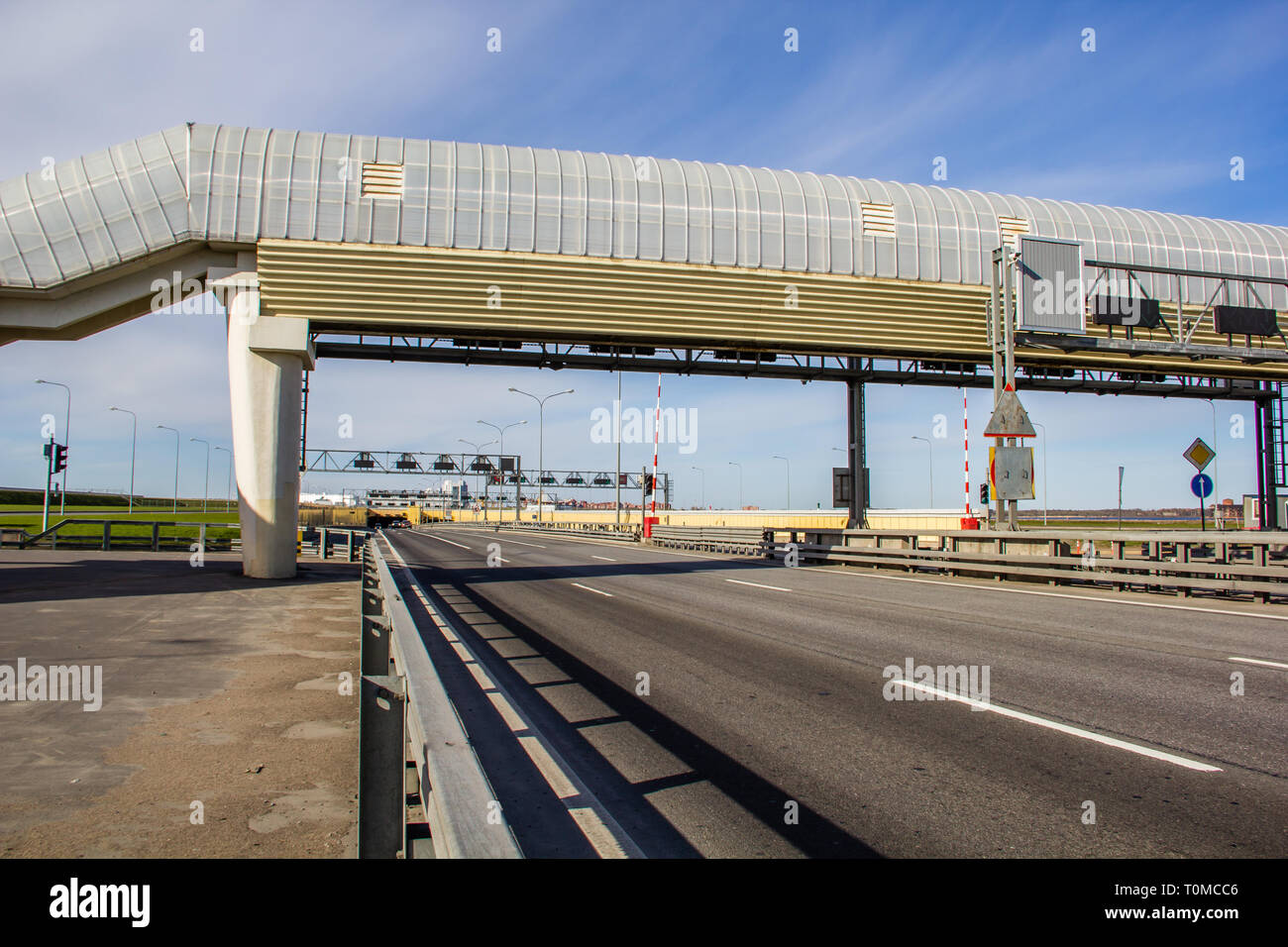 Russian asphalt road. Good smooth road. Travelling by car. New road ...