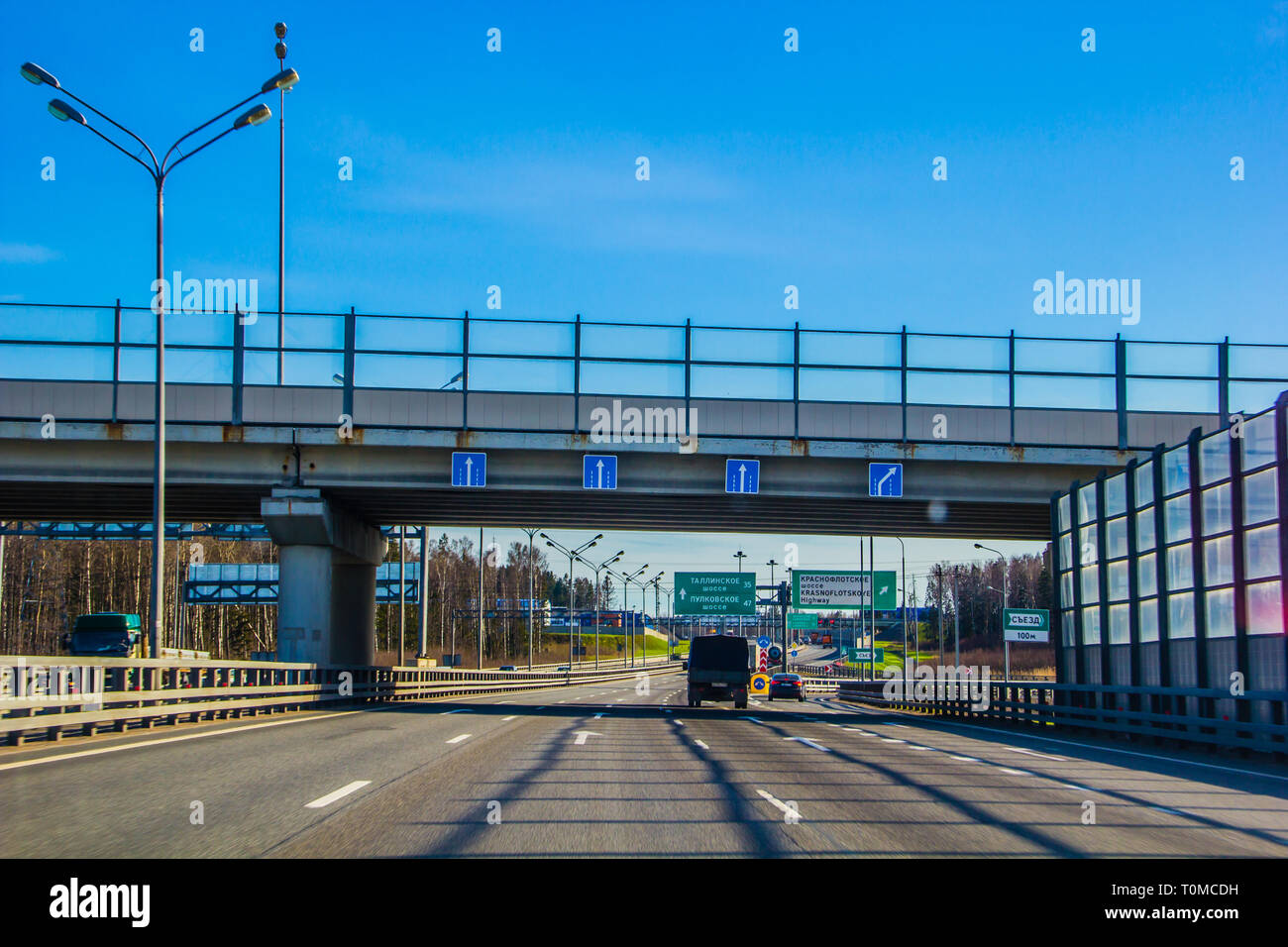 Russian asphalt road. Good smooth road. Travelling by car. New road ...