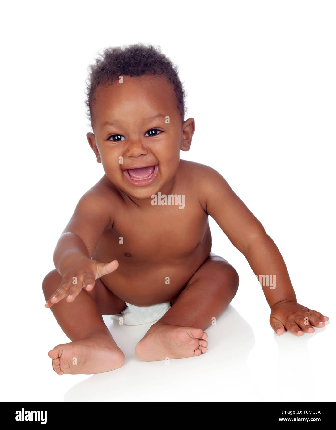Funny and happy african baby isolated on a white background Stock Photo ...
