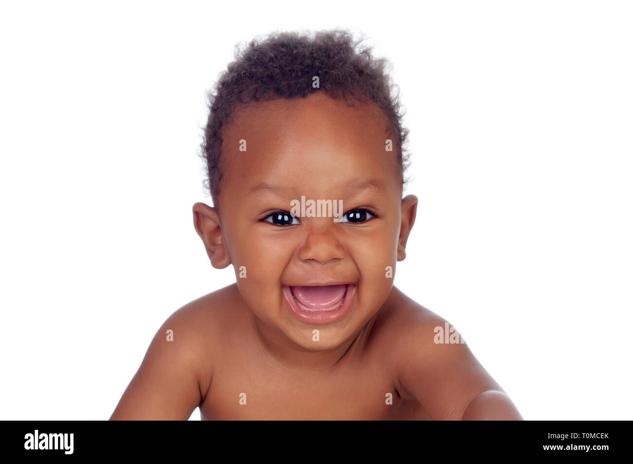 Funny and happy african baby isolated on a white background Stock Photo ...